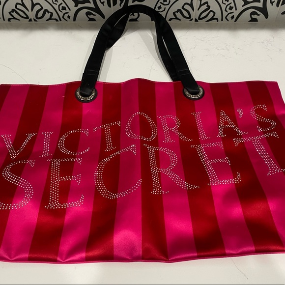 Victoria's Secret | Bags | Victorias Secret Stripe Red Pink Tote Bag ...